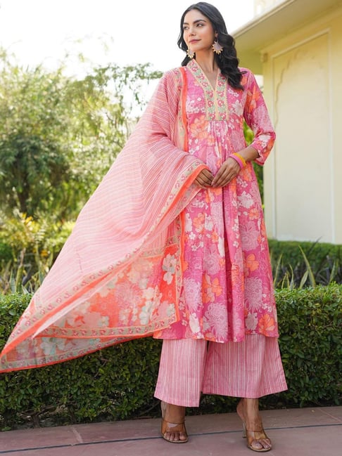 Women's Clothing Vaamsi Ethnic Wear Pink Suits with Regular Fit
