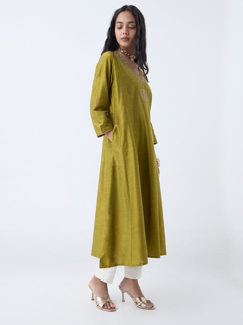 Women's Clothing Utsa Ethnic Wear Lime Kurtis & Kurtas