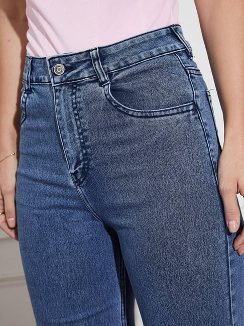 Women's Clothing Miss Chase Western wear Navy Blue Jeans with Relaxed Fit