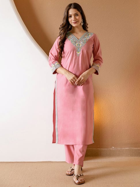 Women's Clothing Skylee Ethnic Wear Pink Suits with Regular Fit