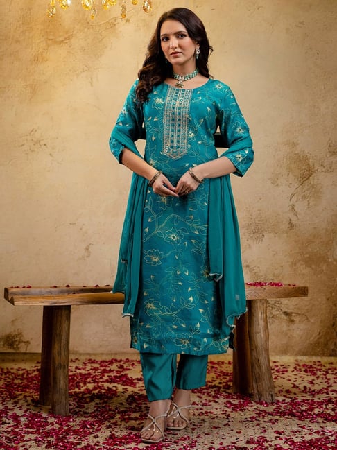 Women's Clothing Skylee Ethnic Wear Blue Suits with Regular Fit