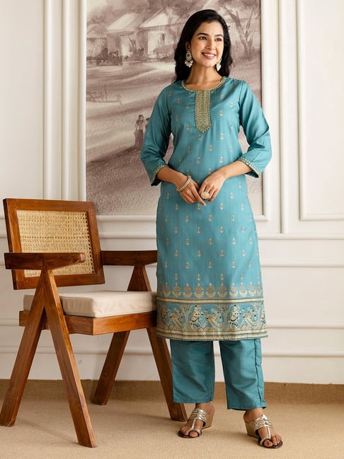 Women's Clothing Skylee Ethnic Wear Blue Suits with Regular Fit