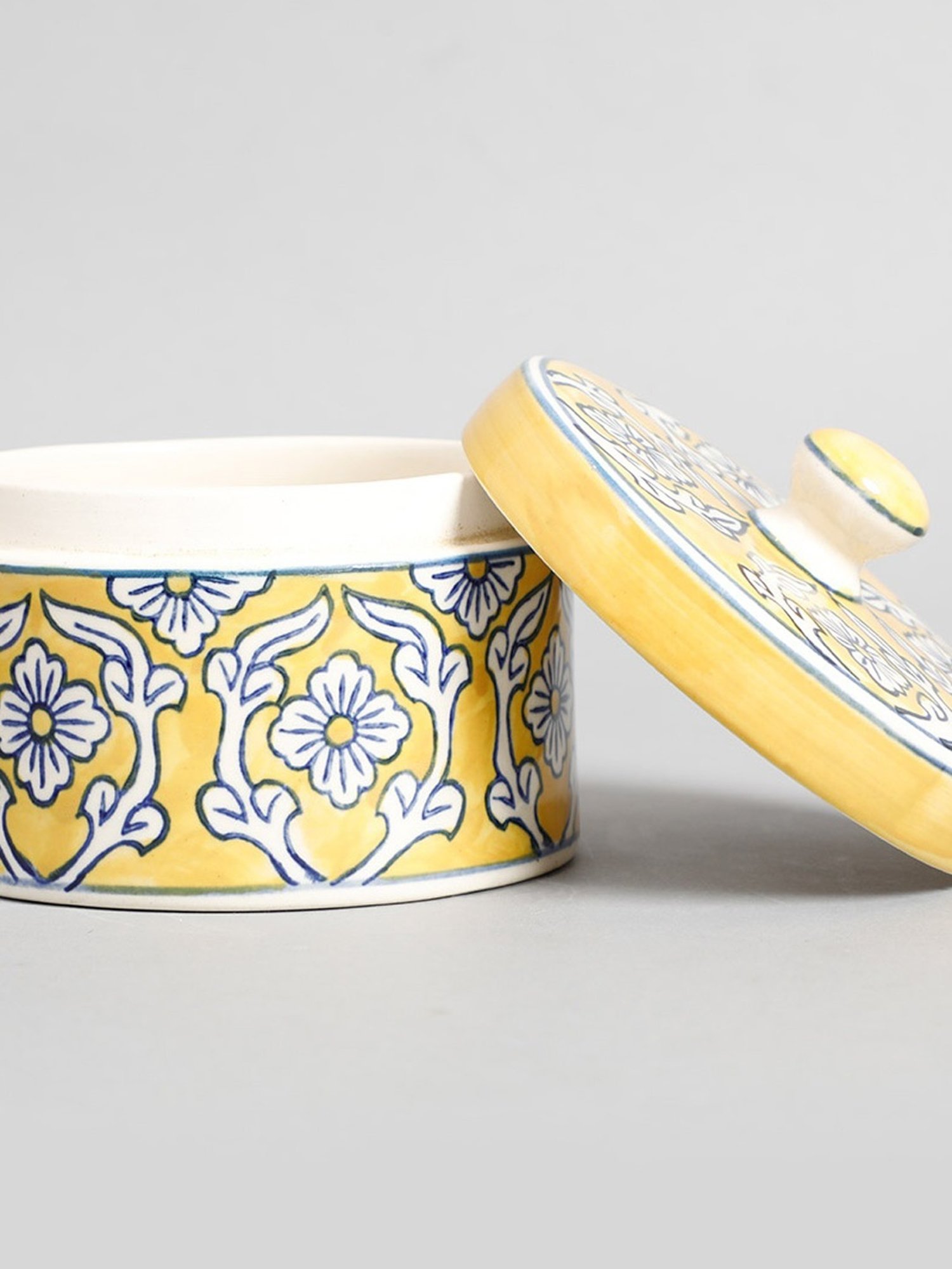 Home4U Yellow Ceramic Flavian Jar (500 ml)