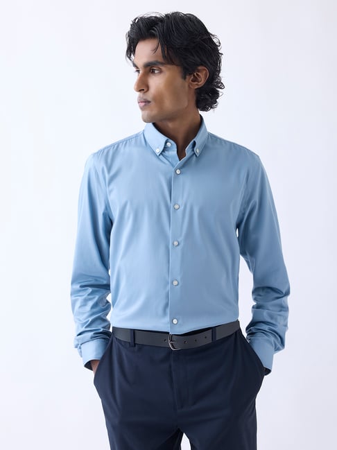 WES Formals Men Shirts in Dusty Blue