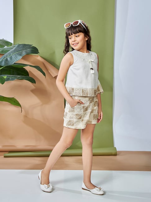 Peppermint Girls Clothing Beige Combo Sets for kids
