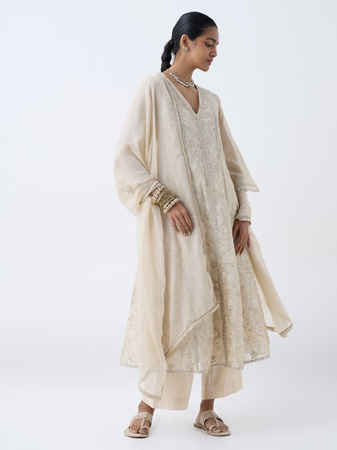 Women's Clothing Vark Ethnic Wear Beige Suits
