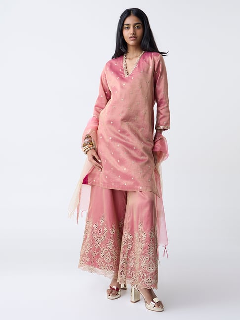 Women's Clothing Vark Ethnic Wear Pink Suits