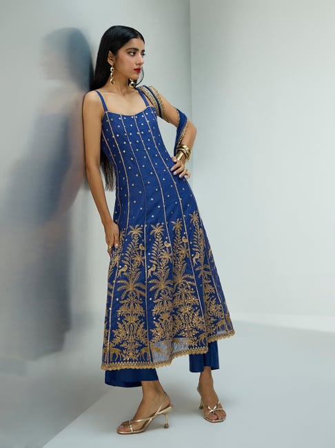 Women's Clothing Vark Ethnic Wear Navy Suits