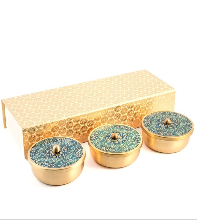 Buy Courtyard Blue And Gold Pure Brass Gift Box for Home Online @ Tata ...