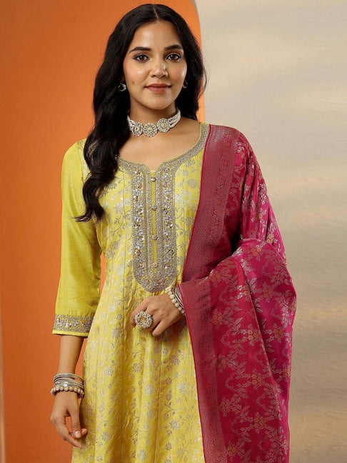 Women's Clothing Libas Ethnic Wear Yellow Suits with Regular Fit