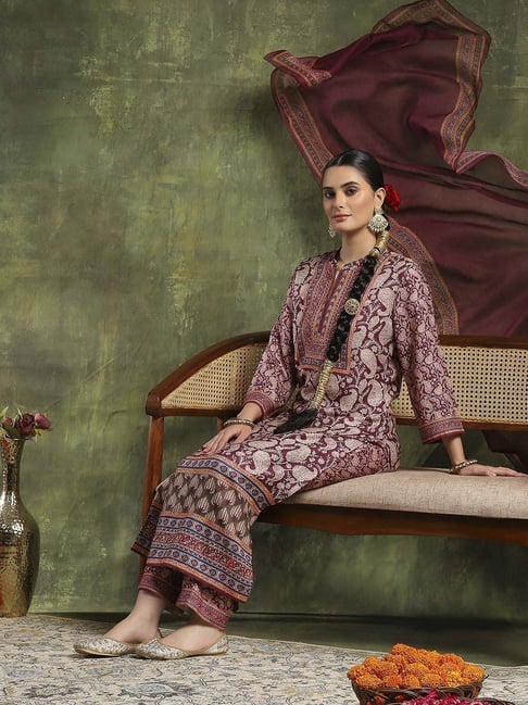 Women's Clothing Nayam by Lakshita Ethnic Wear Burgundy Suits with ...