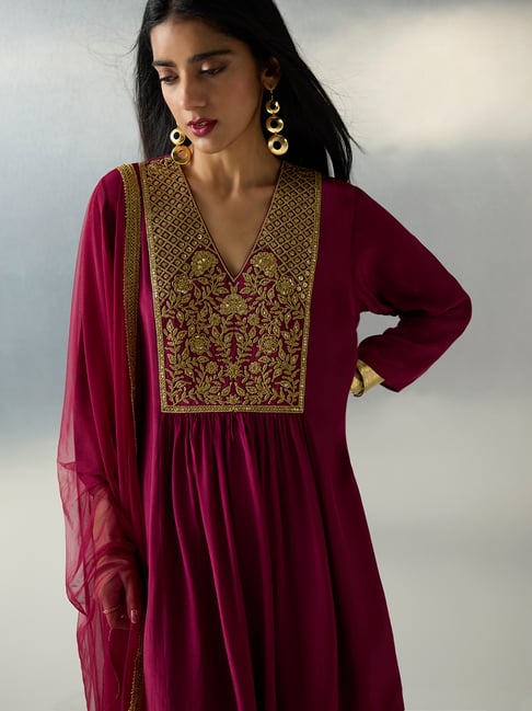 Women's Clothing Vark Ethnic Wear Maroon Suits
