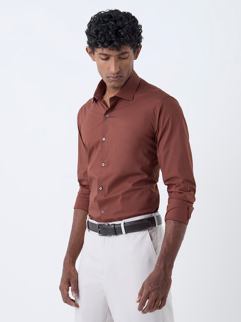 WES Formals Men Shirts in Brown