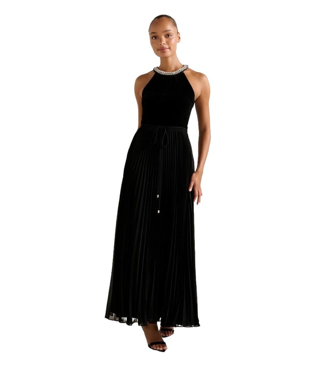 Gwen Halter Neck Pleat Midi Dress