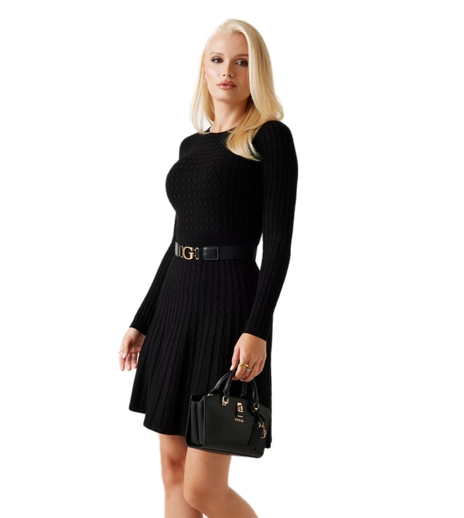 Guess Jet Black Cable Knit Regular Fit Allison Yarn Dress