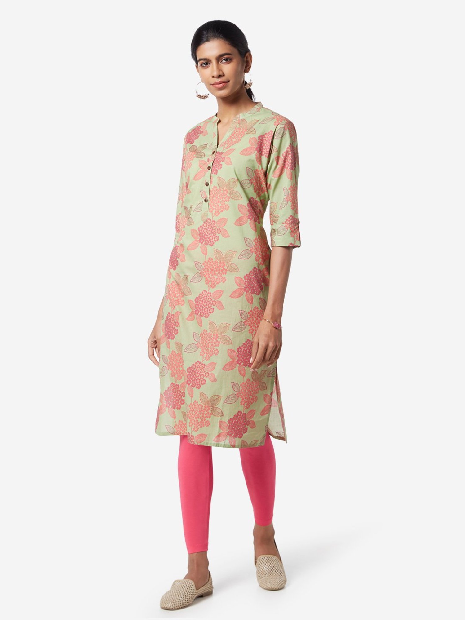 Utsa by Westside Sage Green Floral Print Straight Kurta-Utsa-Clothing-TATA CLIQ