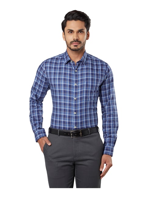 Buy Raymond Blue Regular Fit Check Shirt for Men's Online @ Tata CLiQ
