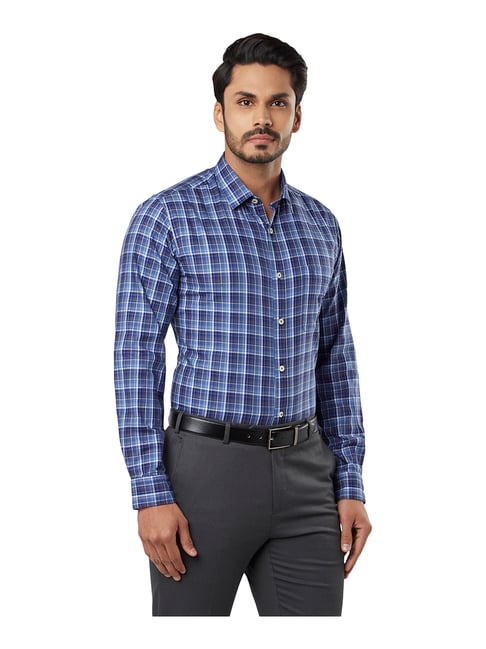 Buy Raymond Blue Regular Fit Check Shirt for Men's Online @ Tata CLiQ