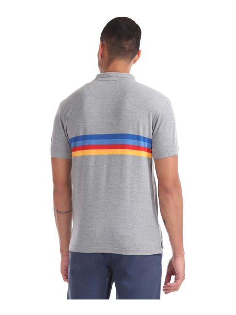Buy Ruf & Tuf Grey Cotton Regular Fit Striped Polo T-Shirt from top ...