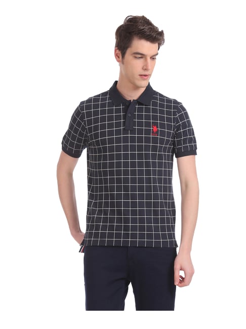 Buy U.S. Polo Assn. Navy Checks Polo T-Shirt for Men Online @ Tata CLiQ