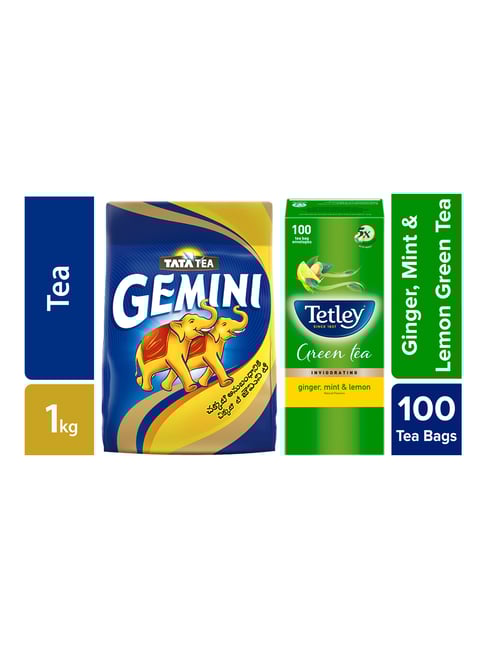Buy Tata Tea Gemini Dust 1 Kg Standi Pack & Tetley Ginger Mint Lemon ...