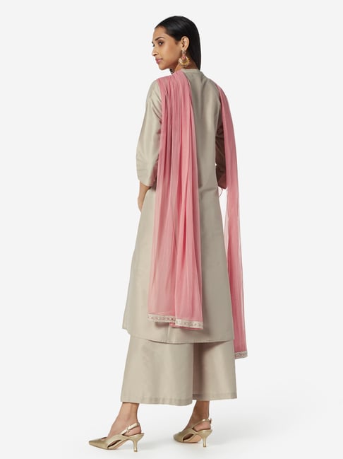 Buy Vark by Westside Beige A-Line Kurta, Palazzos And Dupatta Online at ...