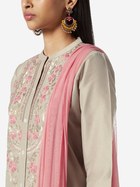 Buy Vark by Westside Beige A-Line Kurta, Palazzos And Dupatta Online at ...