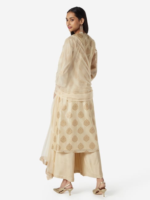 Buy Vark by Westside Beige A-Line Kurta, Palazzo And Dupatta Set for ...