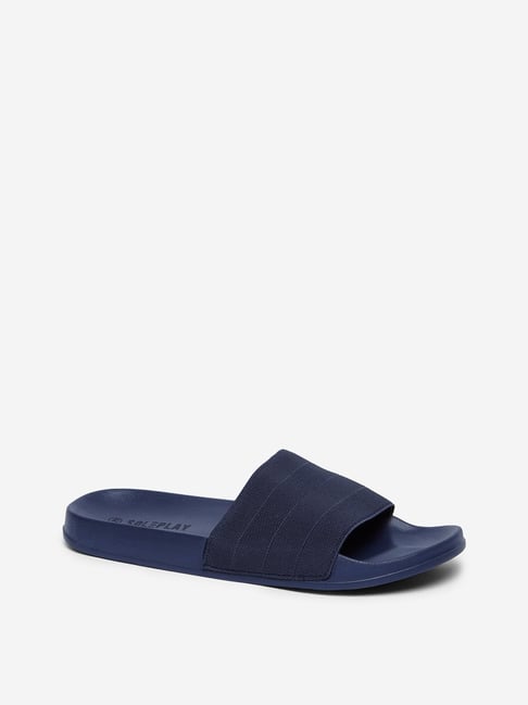 Buy SOLEPLAY by Westside Indigo Striped Pool Slides For Women Online At ...