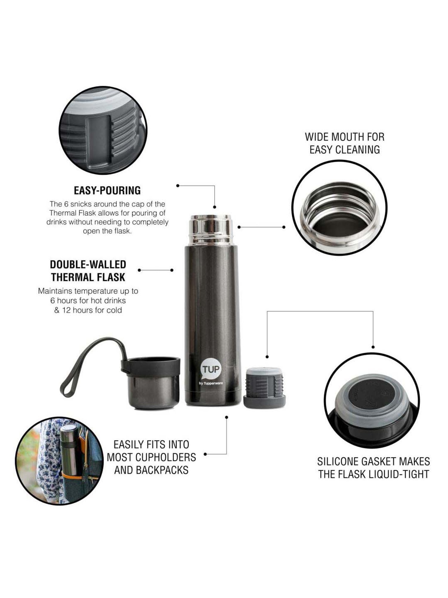 Tupperware Ss 500ml Duo Tup Steel Flask, For Drinking Water