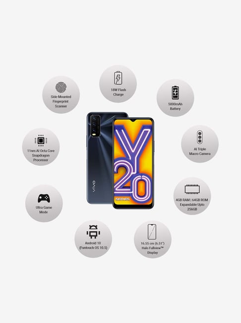 Buy Vivo Y20 64 GB (Obsidian Black) 4 GB RAM, Dual SIM 4G Online At ...