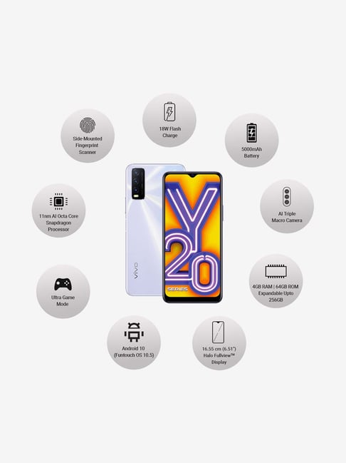 Buy Vivo Y20 64 GB (Dawn White) 4 GB RAM, Dual SIM 4G Online at Best ...