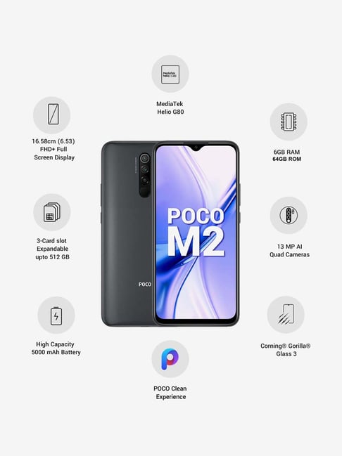 Buy POCO M2 64 GB (Pitch Black) 6 GB RAM, Dual SIM 4G Online At Best ...