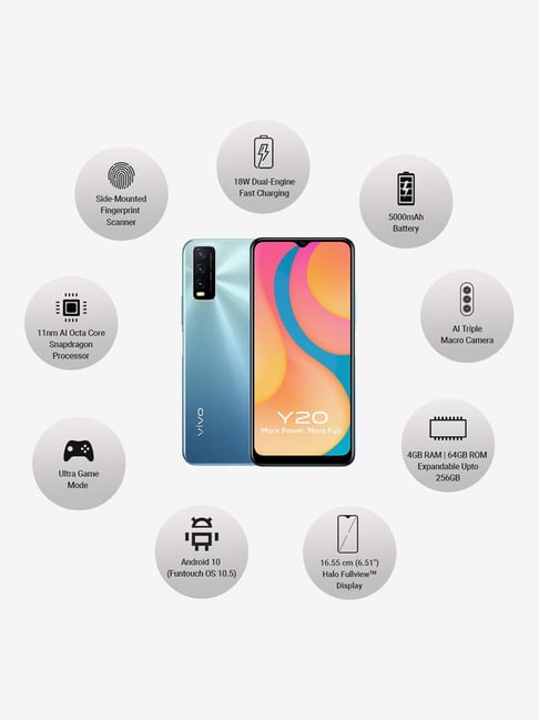 Buy Vivo Y20 64 GB (Purist Blue) 4 GB RAM, Dual SIM 4G Online At Best ...