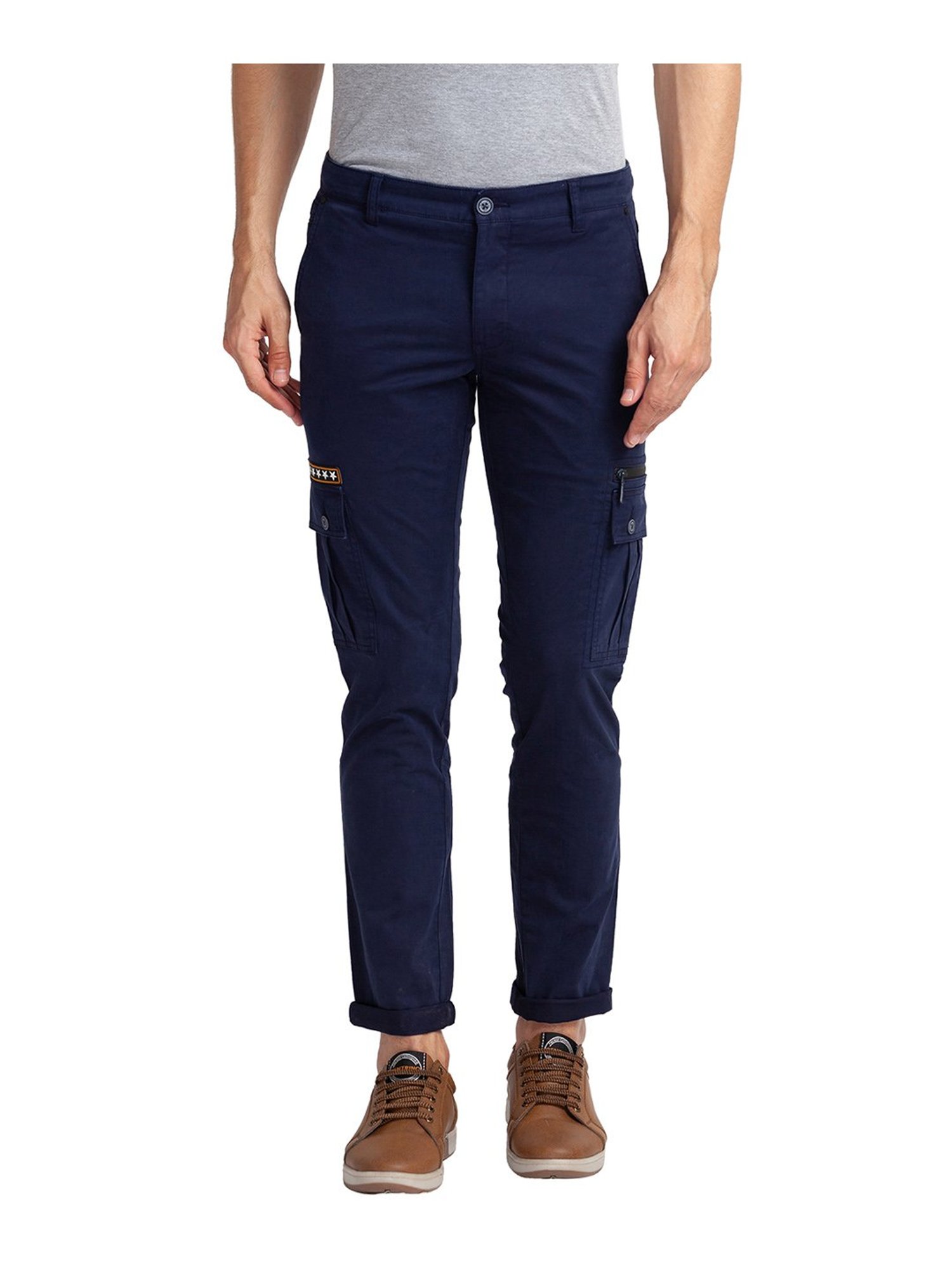 Parx Dark Blue Tapered Fit Cargos-Parx-Clothing-TATA CLIQ