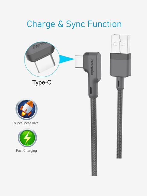 Buy Portronics Konnect L POR-1081 3A USB to Type-C Cable (Black) Online ...