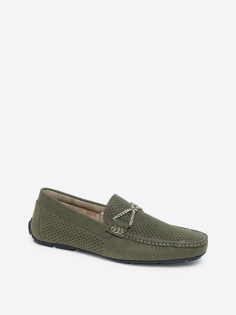 Buy SOLEPLAY by Westside Sage Green Laser-Cut Design Loafers For Men ...