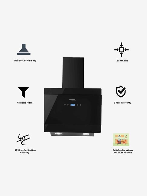 Buy Eurodomo Gem TC BK 60 1095CMH 60cm Wall Mount Angular Chimney ...