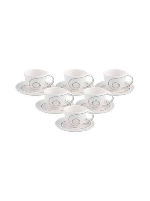 Buy Gold, Silver Porcelain 12 Piece Tea Set (6 Cup and 6 Saucer) at ...