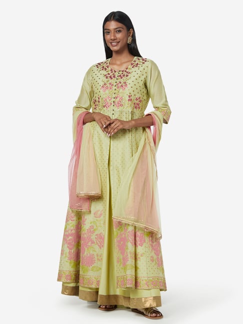 Buy Vark by Westside Lime Anarkali Kurta, Skirt and Dupatta Set Online ...