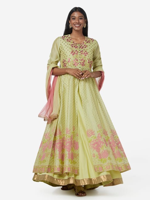 Buy Vark by Westside Lime Anarkali Kurta, Skirt and Dupatta Set Online ...