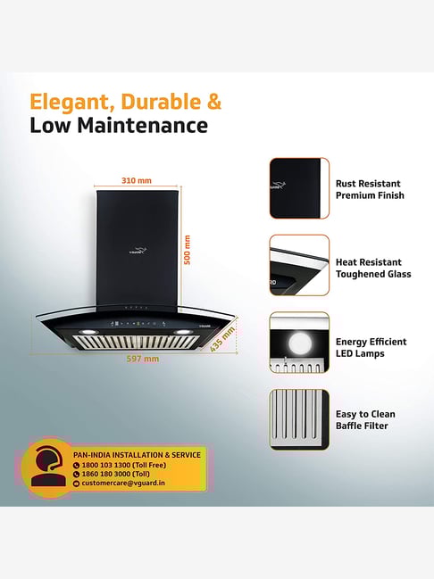 Buy V-Guard MG30 60 cm 1000 CMH Wall Mounted Chimney (Black) Online At ...