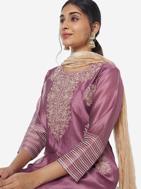 Buy Vark by Westside Light Purple Kurta, Dupatta And Palazzos Online at ...
