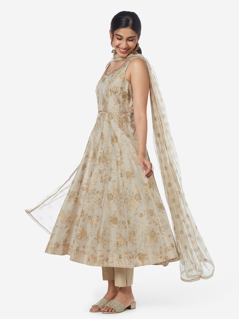 Women's Clothing Vark Ethnic Wear Beige Suits