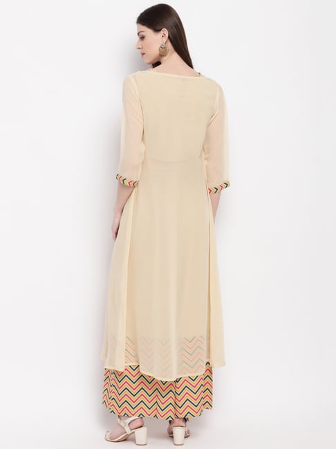 Buy Janasya Cream Printed Crop Top And Palazzo With Shrug For Womens