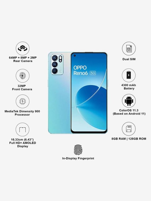 Buy OPPO Reno 6 128 GB (Aurora) 8 GB RAM, Dual SIM 5G Online At Best ...