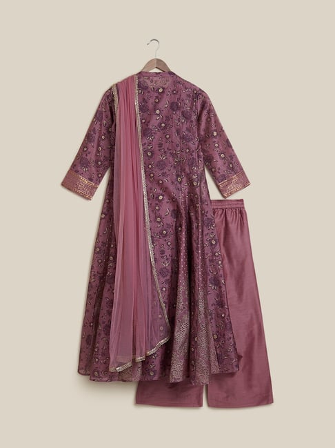 Buy Vark by Westside Purple Anarkali Kurta, Palazzos And Dupatta Online ...
