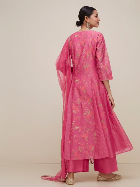 Buy Vark by Westside Fuschia Kurta, Palazzo and Dupatta Set Online at ...