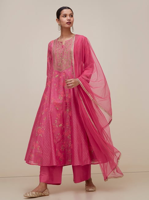 Buy Vark by Westside Fuschia Kurta, Palazzo and Dupatta Set Online at ...