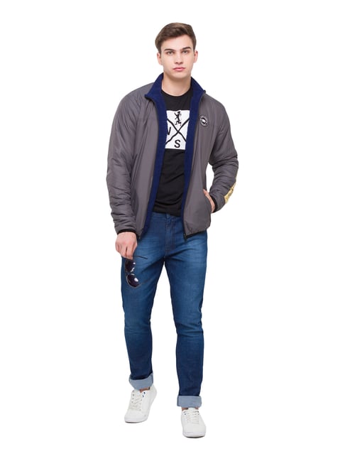 Buy Being Human Charcoal & Blue Regular Fit Reversible Jacket for Mens ...